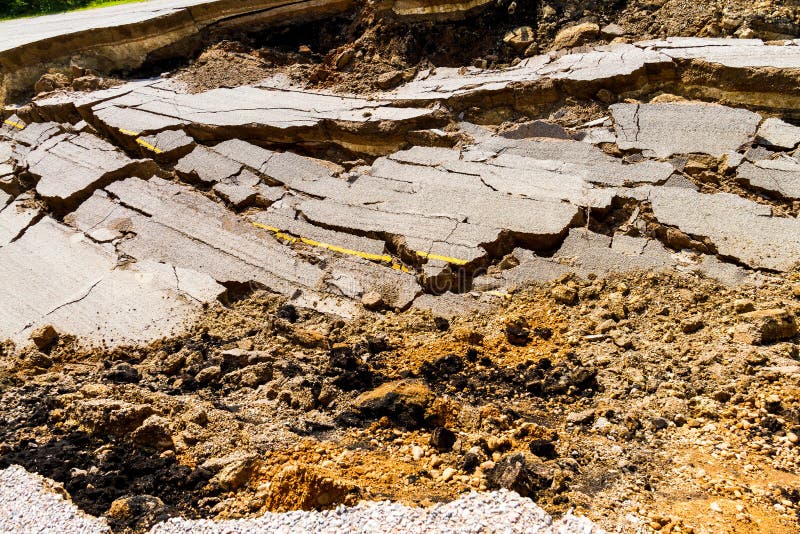 Road Collapsed And Subsidence Cracking Stock Image - Image of cracking ...