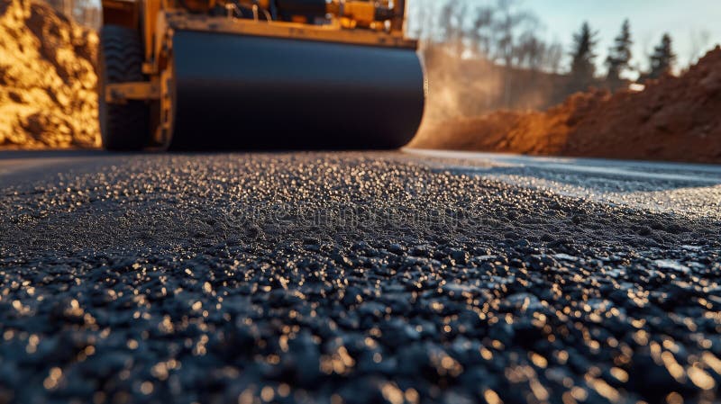 Asphalt Road Construction, Heavy Roller Compacting Surface Stock Image ...