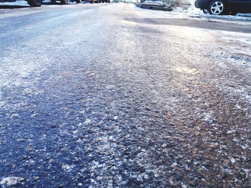 Asphalt Road Covered with Ice, Slippery Road Winter Stock Photo - Image ...