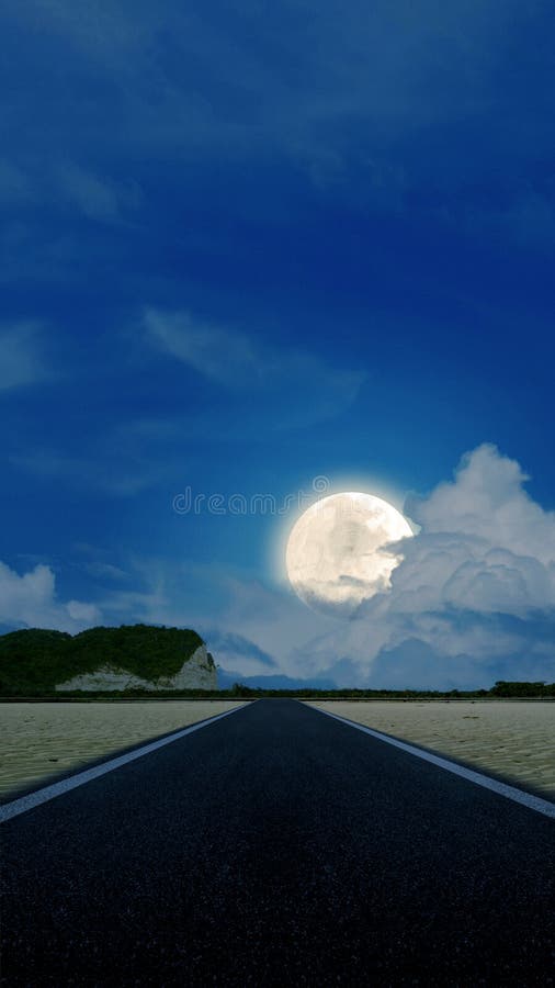 Asphalt Road with a Desert View with a Full Moon Stock Image - Image of ...
