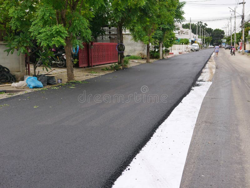 Asphalt Road in a Development Project Has Got Already Half Stock Image ...