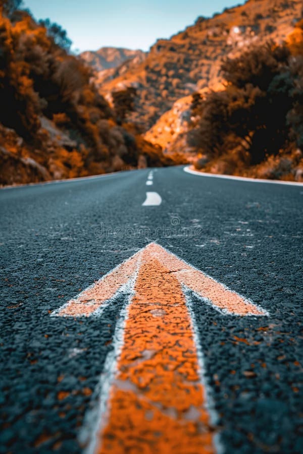 Asphalt Road with a Direction Arrow Pointing Forward. Generative Ai ...