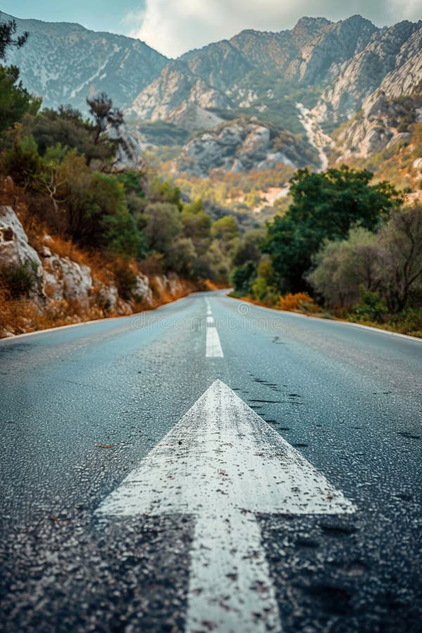 Asphalt Road with a Direction Arrow Pointing Forward. Generative Ai ...