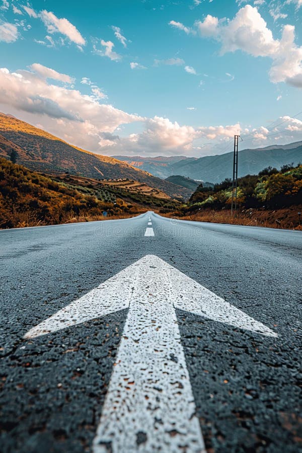 Asphalt Road with a Direction Arrow Pointing Forward. Generative Ai ...