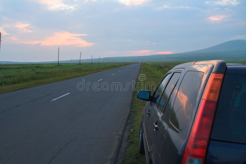 Asphalt Road in Fields with Car Stock Image - Image of landscape ...