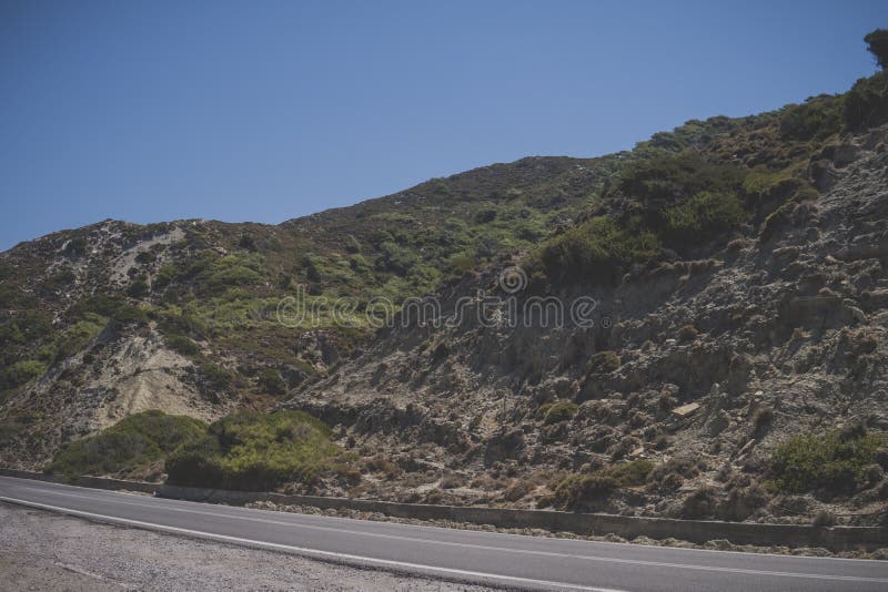 Asphalt Road in Front of Mountains during Sunny Day in Greece Stock ...