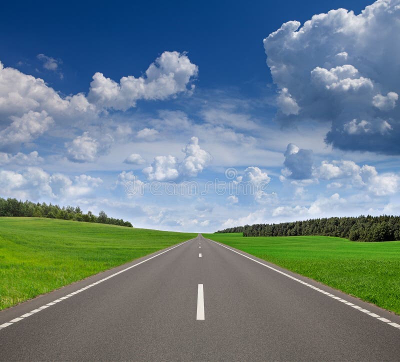 Asphalt Road in Green Fields Stock Photo - Image of landscape, freeway ...
