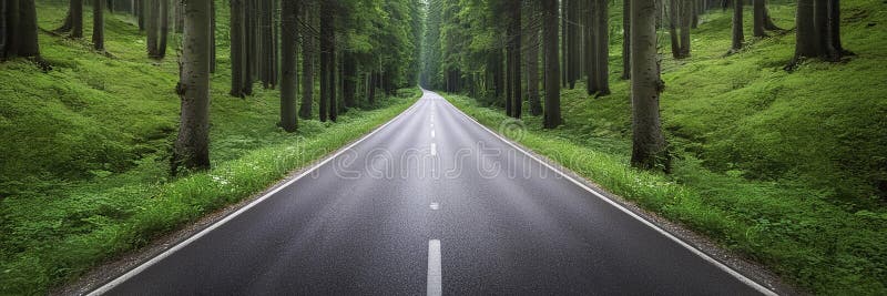 Asphalt Road in the Green Forest Stock Illustration - Illustration of ...