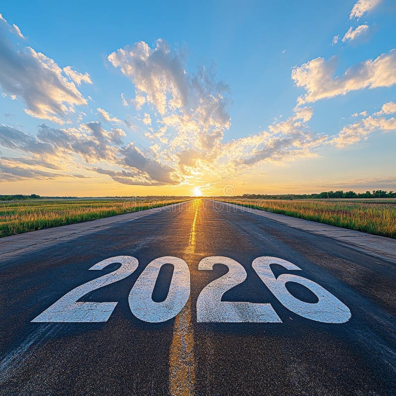 Asphalt Road Leading To the Future with the Number 2026 Painted on it ...