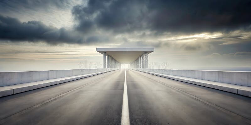Asphalt Road Leading To a Minimalist Architectural Structure Under a ...