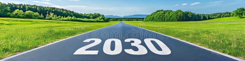 Asphalt Road Leading Towards the Year 2030 Painted on Its Surface ...