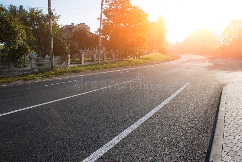 Asphalt Road with Marking Lines White Stripes Stock Photo - Image of ...