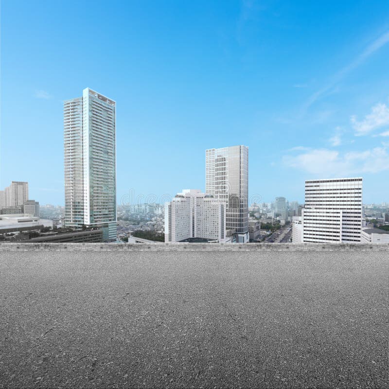 Asphalt Road with Modern Building and Skyscrapers Stock Photo - Image ...