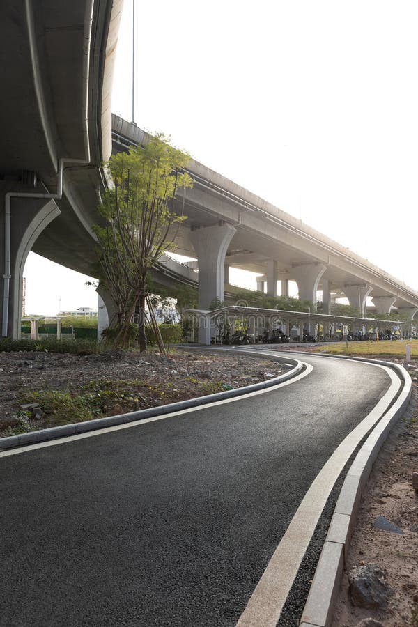 Asphalt Road with Overpass in City Stock Photo - Image of exterior ...