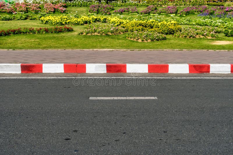 Asphalt Road with Red and White Stock Photo - Image of safety, white ...