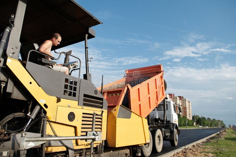 Asphalt Road Repairing Works Stock Photo - Image of loader, highway ...