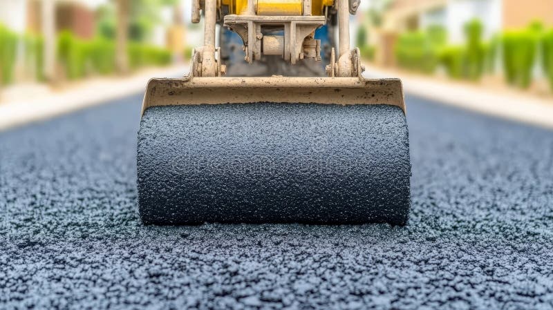 Asphalt Road Roller Compacting Fresh Pavement during Road Construction ...