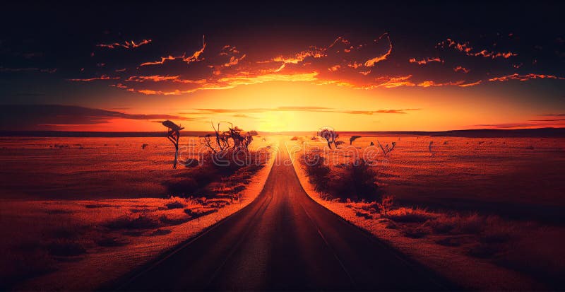 Asphalt Road Stretching into the Distance, Mountain Sunset - AI ...