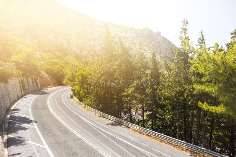 Asphalt Road in a Summer Forest. Crete Mountains Stock Image - Image of ...