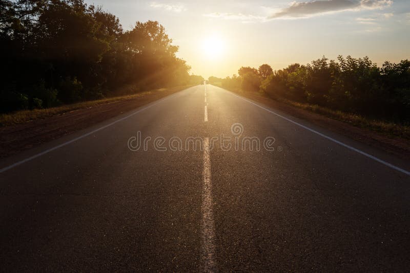 Sunset and Asphalt Road To Horizon Stock Image - Image of beautiful ...