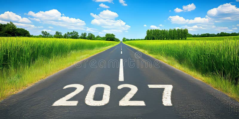 Asphalt Road To the Future Year 2027 Painted on Pavement, Symbolizing ...