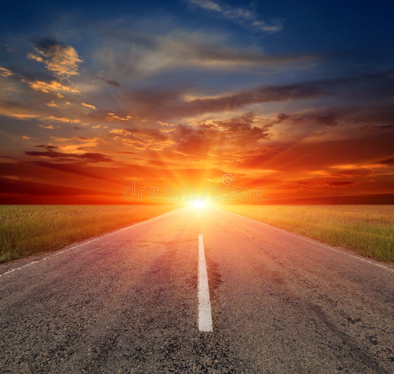 Asphalt road to sunset stock image. Image of light, freeway - 41628481