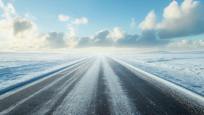An Asphalt Road in Winter is Covered with a Layer of Snow or Ice Stock ...