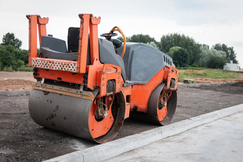 Roller Road Pavement Machine Flatten the Earth F Stock Image - Image of ...