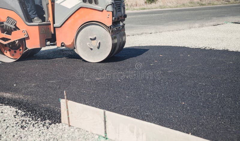 Asphalt Roller Stacking and Pressing Hot Asphalt Stock Photo - Image of ...