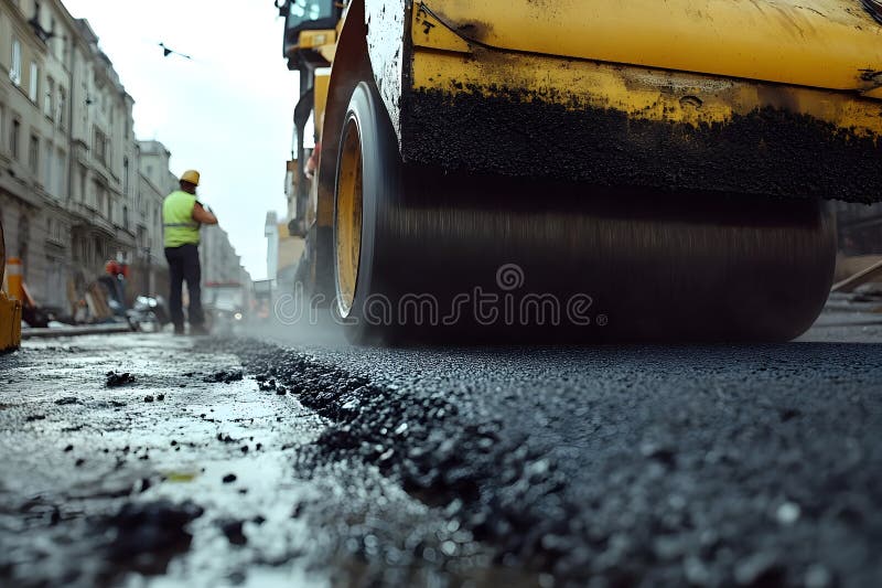 Asphalt Rolling Machine Working on a City Street Stock Illustration ...