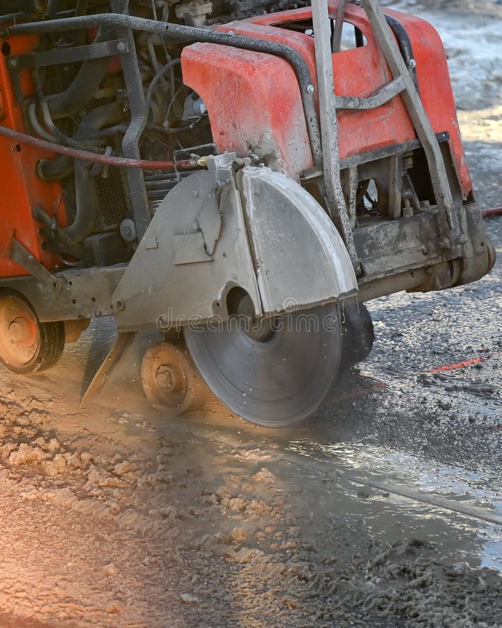 Asphalt Saw Cutting Machine with Smoke Closeup Stock Image - Image of ...