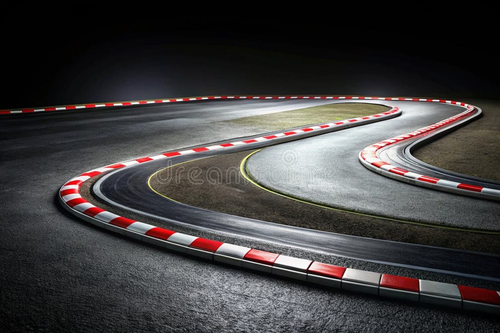 Asphalt Surface with Racetrack Design on Black Background Stock ...