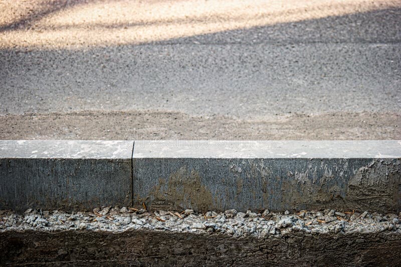 Concrete Curb Installation. Sidewalk Pavement Renewal Stock Image ...