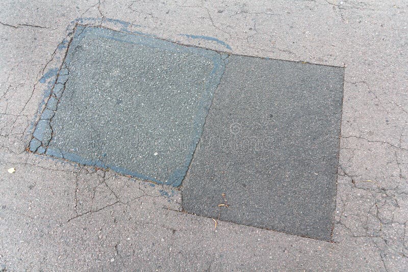 Asphalt Tarmac Patch on Concrete Ground Repair Pavement Road Stock ...