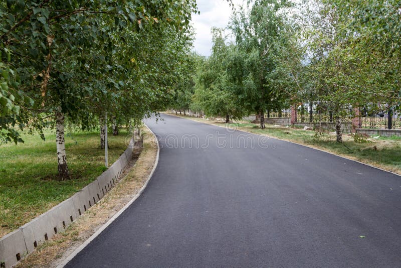 Asphalt Walkway in the Park Stock Image - Image of bench, path: 99655989