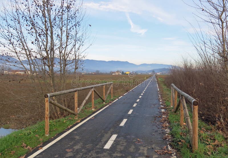Asphalted Cycle Path in the Middle of the Plain without People Stock ...