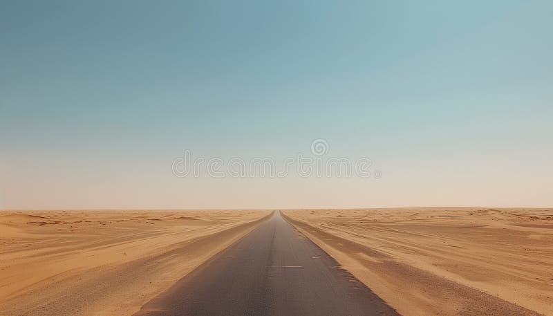 Asphalted Flat Road through the Sandy Desert Goes Beyond Horizon Stock ...