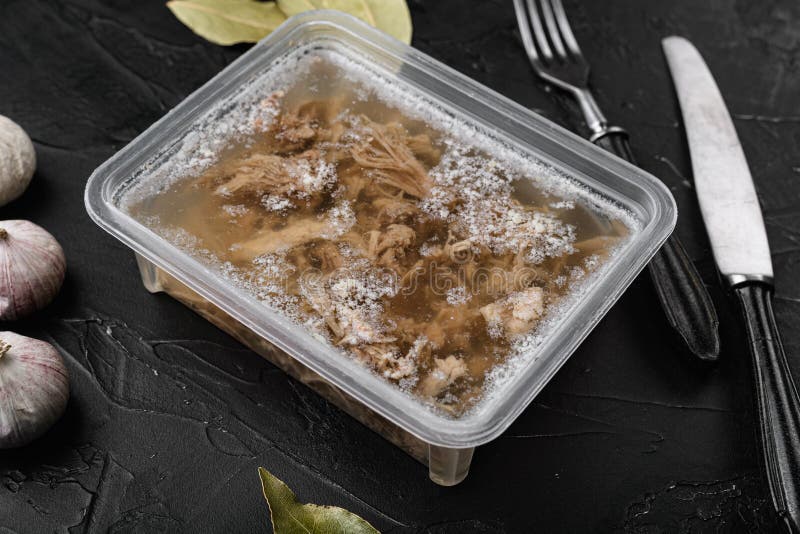 Aspic Meat, on Black Dark Stone Table Background Stock Photo - Image of ...