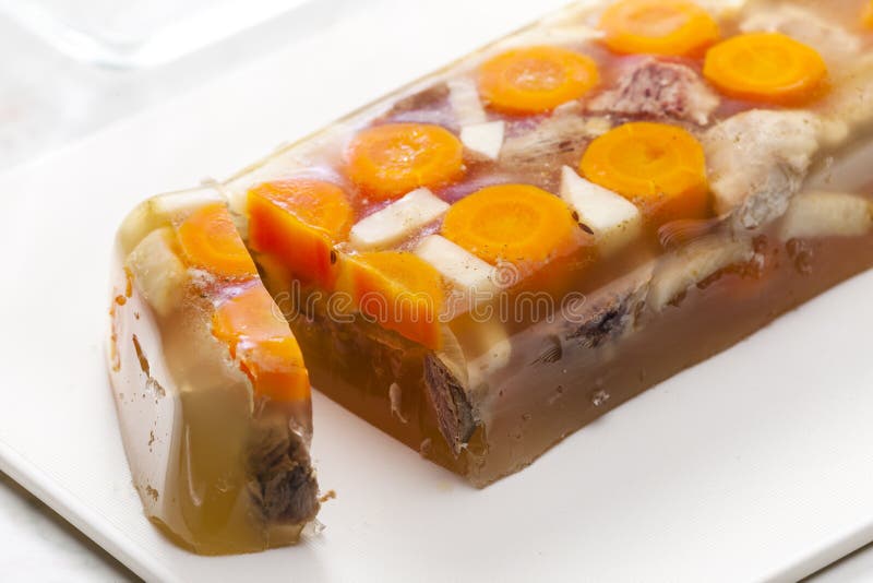Aspic with Meat and Vegetables Stock Photo - Image of gelatin, board ...