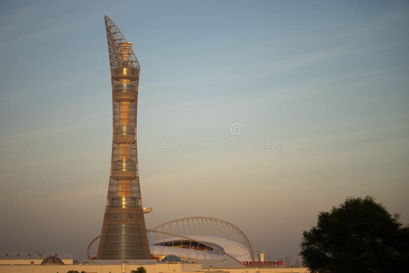 The Aspire Tower in Doha, Qatar Stock Image - Image of sport, vertical ...