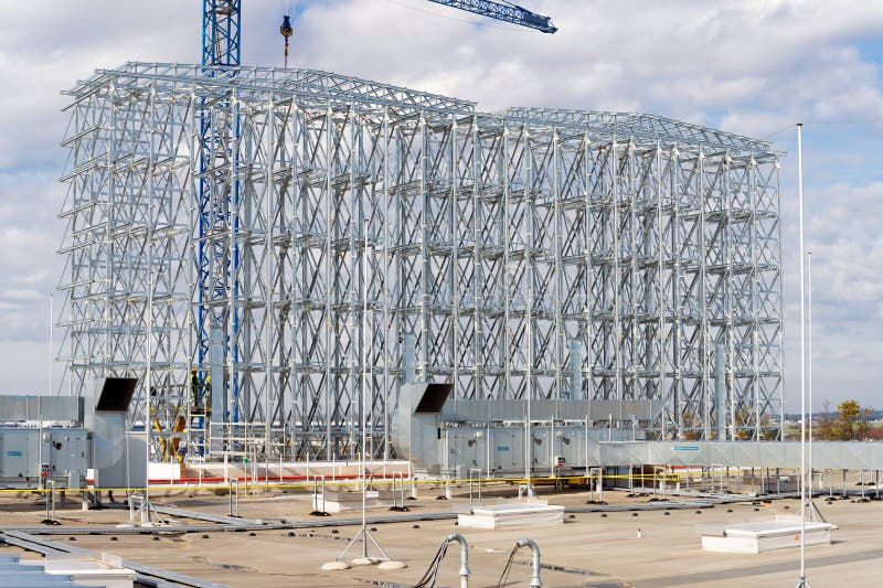 ASRS Clad Rack Structural Framework and Tower Crane during Installation ...