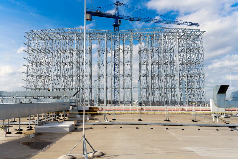 ASRS Clad Rack Structural Framework and Tower Crane during Installation ...