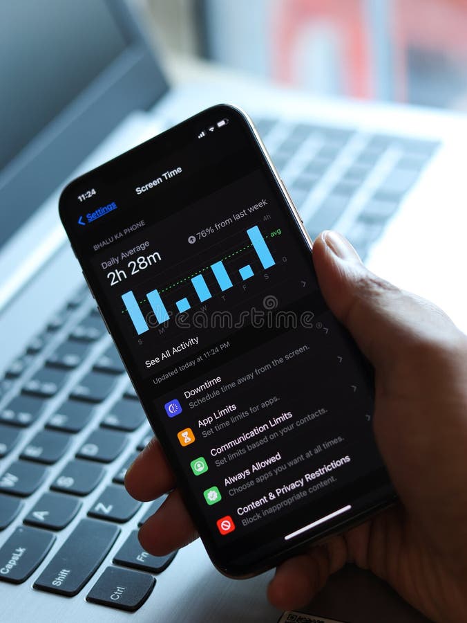 Assam, India - March 30, 2021 : Screen Time Graph on Phone Screen Stock ...