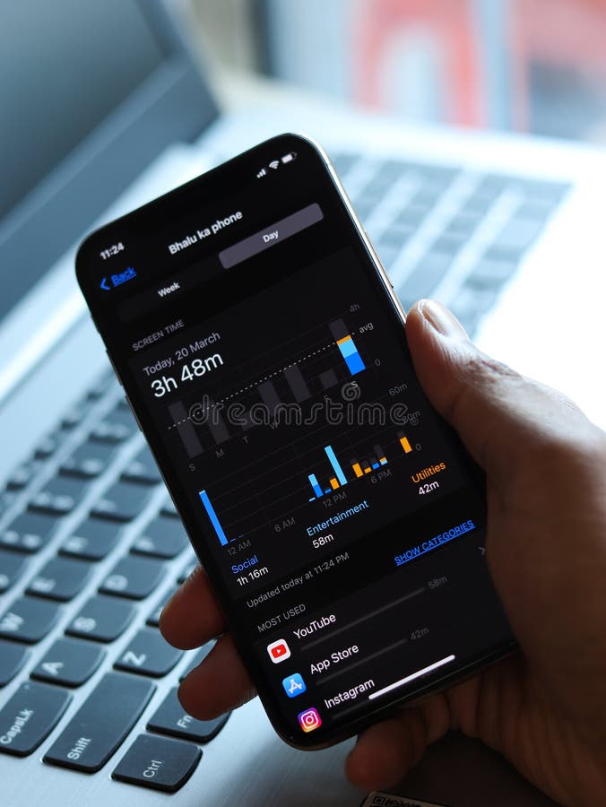 Assam, India - March 30, 2021 : Screen Time Graph on Phone Screen Stock ...