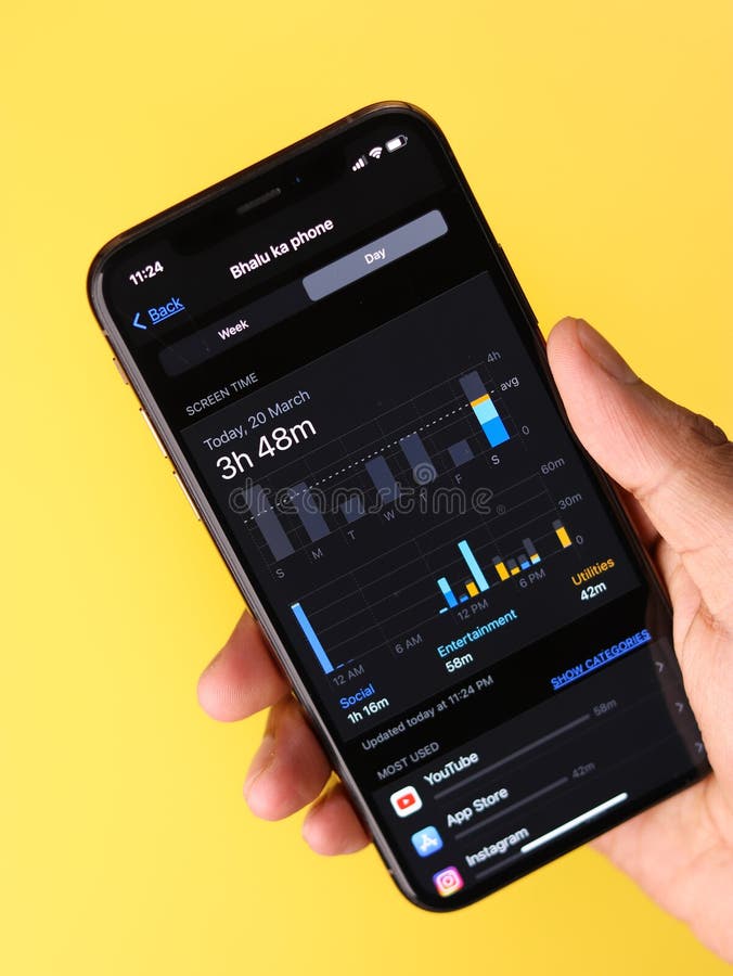 Assam, India - March 30, 2021 : Screen Time Graph on Phone Screen Stock ...