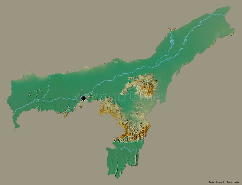 Assam, State of India, on Solid. Relief Stock Illustration ...