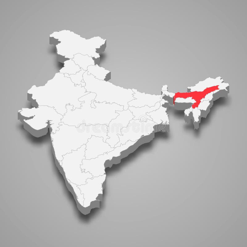 Assam State Location within India 3d Map Stock Illustration ...