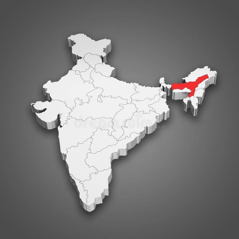 Assam State Location within India Map. 3D Illustration Stock ...