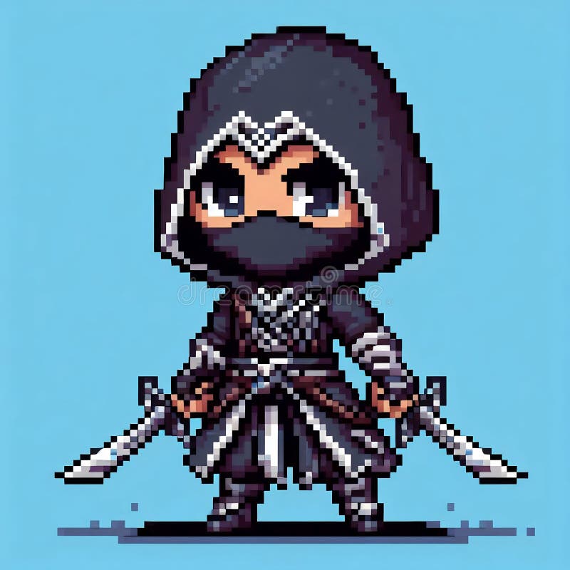 Assassin Character Illustrator Design with Dual Dagger Weapons, Pixel ...