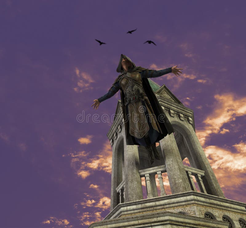Assassin Jumping from Tower Medieval Illustration Stock Illustration ...